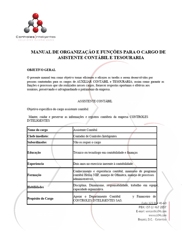 Manual de Funções: Assistente Contábil e Tesouraria | PDF ...