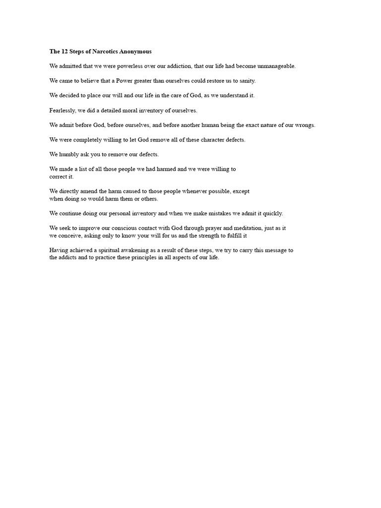 The 12 Steps of Narcotics Anonymous | PDF | Twelve Step Program | Happiness