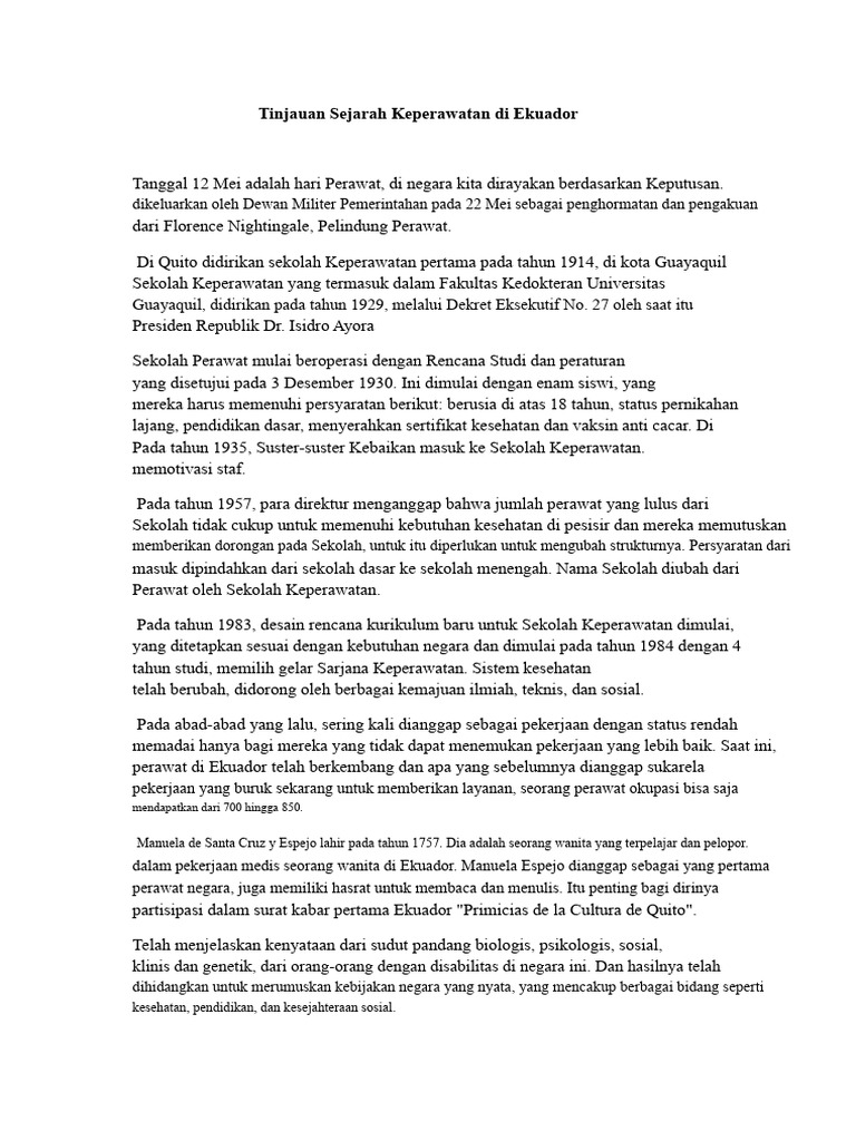 Ulasan Sejarah Keperawatan Di Ekuador | PDF