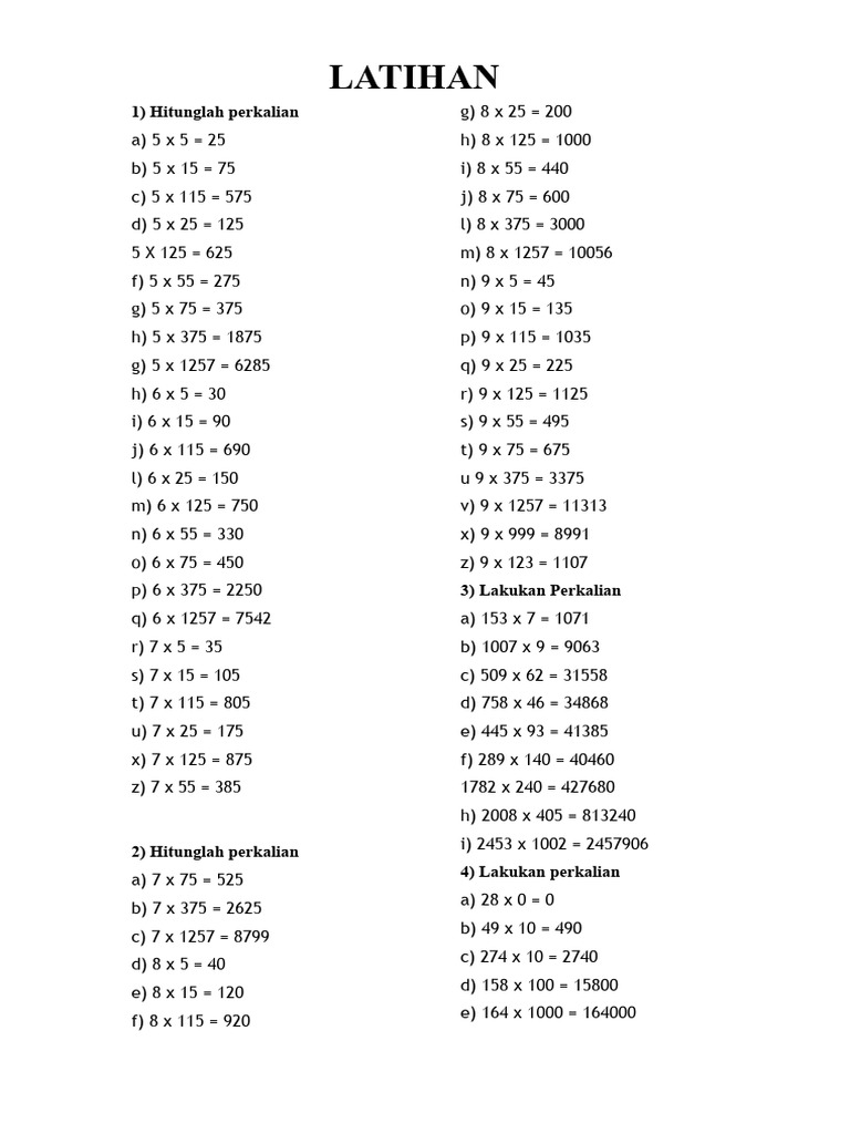 Latihan Perkalian Angka Dasar | PDF