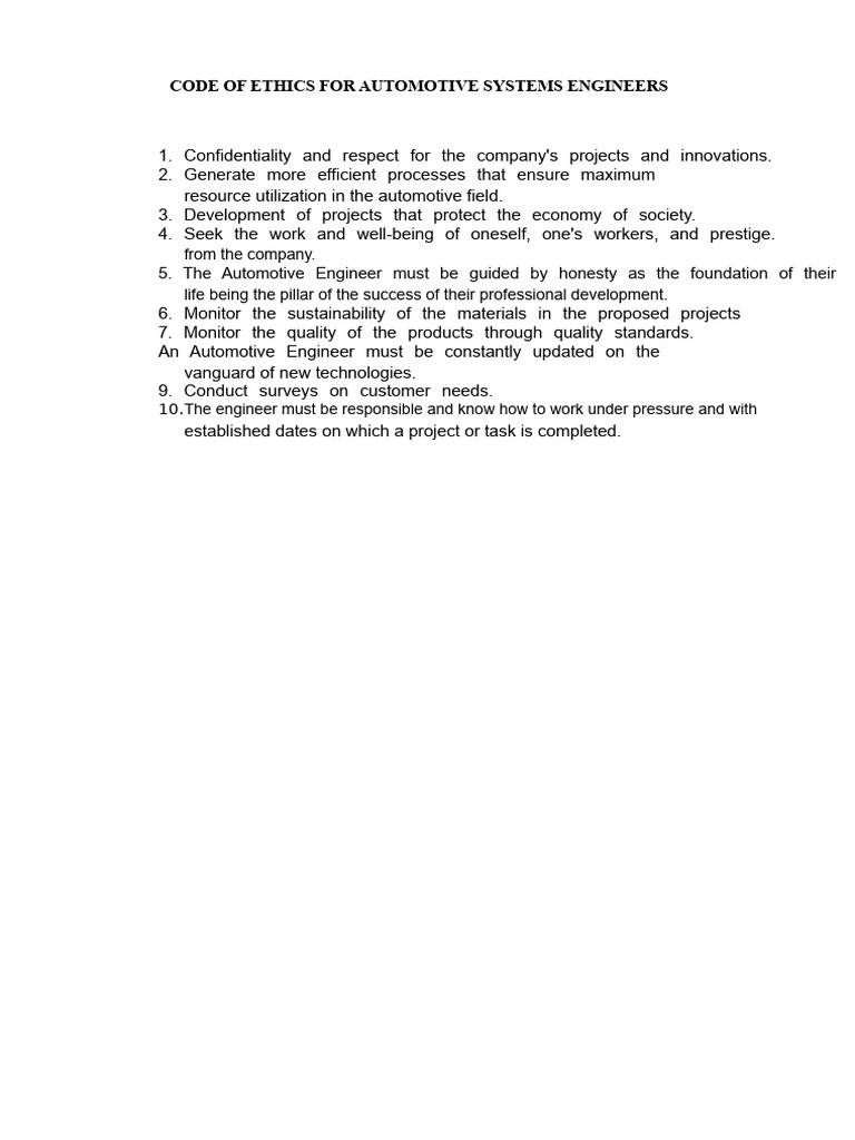 Code of Ethics For Automotive Systems Engineers | PDF