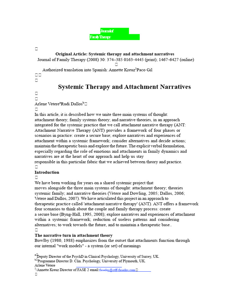 Narrative Therapy of Attachment | PDF | Attachment Theory | Feeling