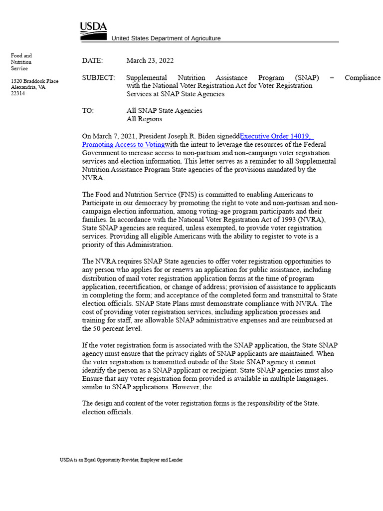 Promoting Access To Voting FNS SNAP 03.23.2022 | PDF | Supplemental ...