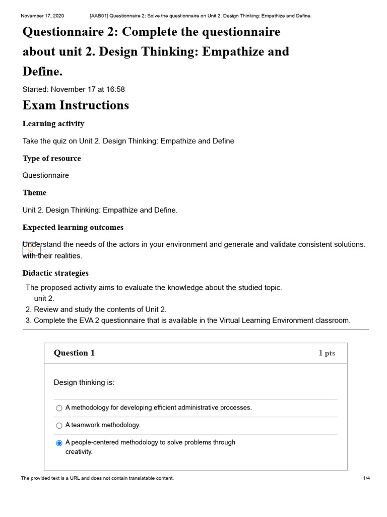 Design Thinking Questionnaire Unit 2 | PDF | Design Thinking | Thought