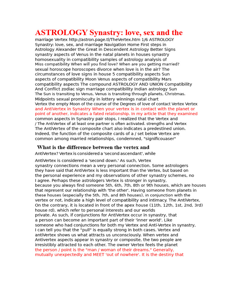 Astrology Synastry Vertex | PDF | Planets In Astrology | Horoscope