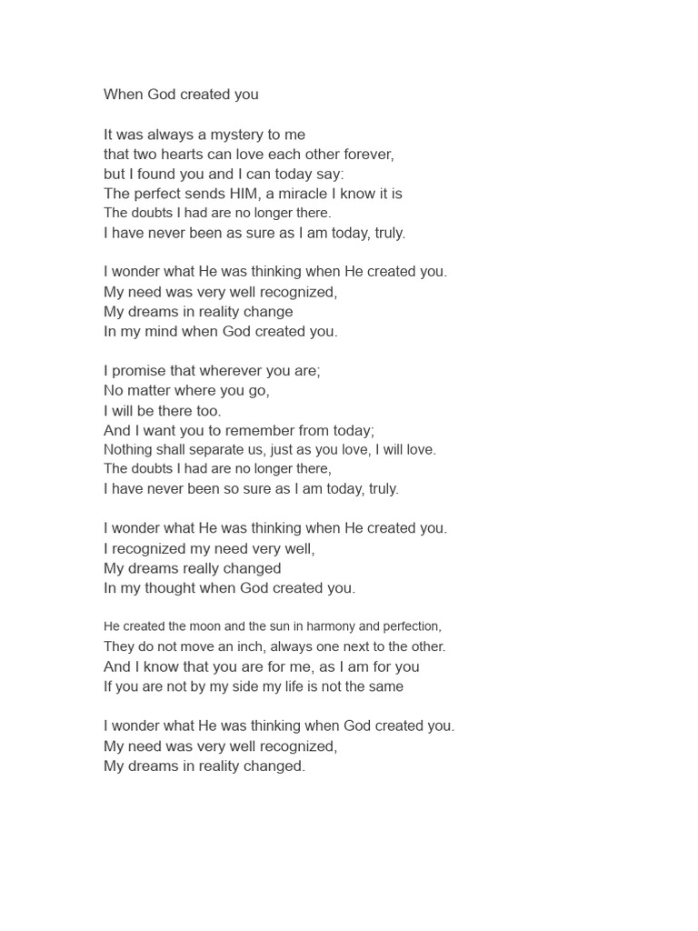 When God Created You: A Love Reflection | PDF