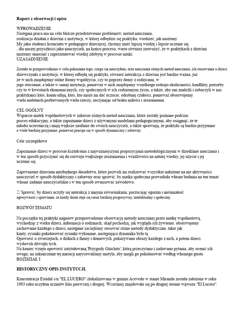 Raport Z Obserwacji I Opisu | PDF