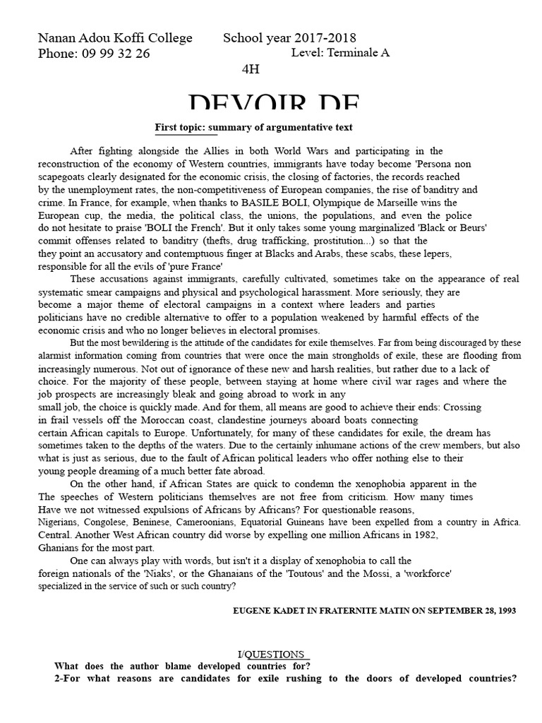 French Homework Final Year | PDF