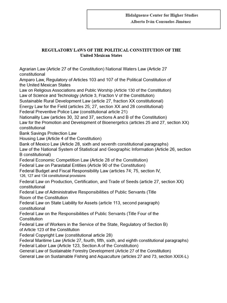 Regulatory Laws of The Political Constitution of The United Mexican ...