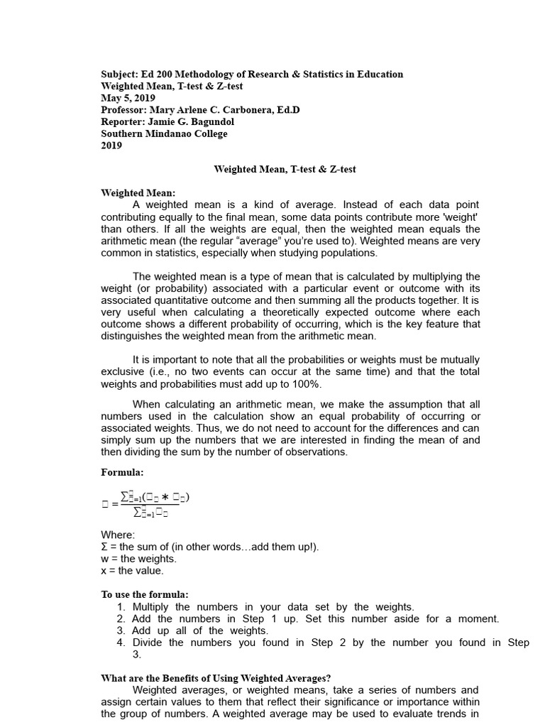 Understanding Weighted T-Test Methods | PDF | Weighted Arithmetic Mean ...