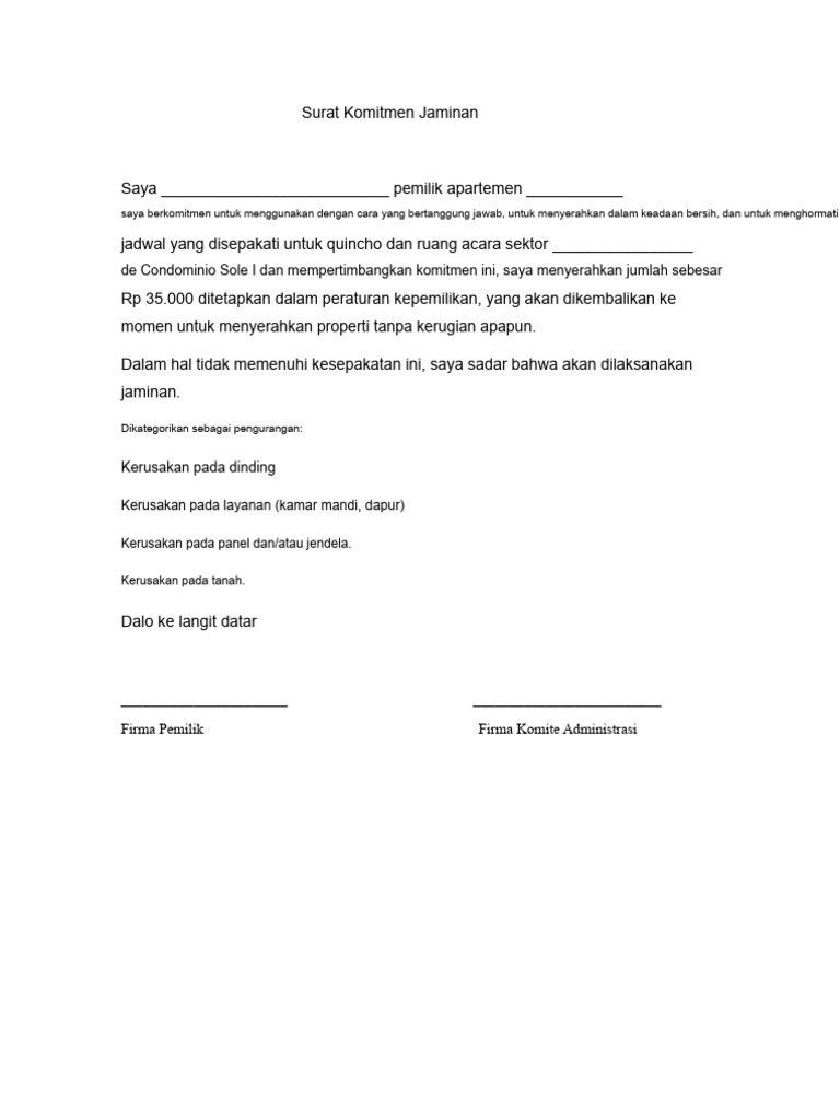 Surat Komitmen Jaminan | PDF