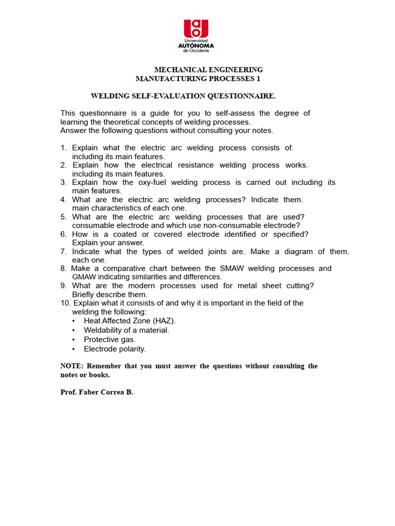 Welding Self-Assessment Questionnaire-1-09 | PDF