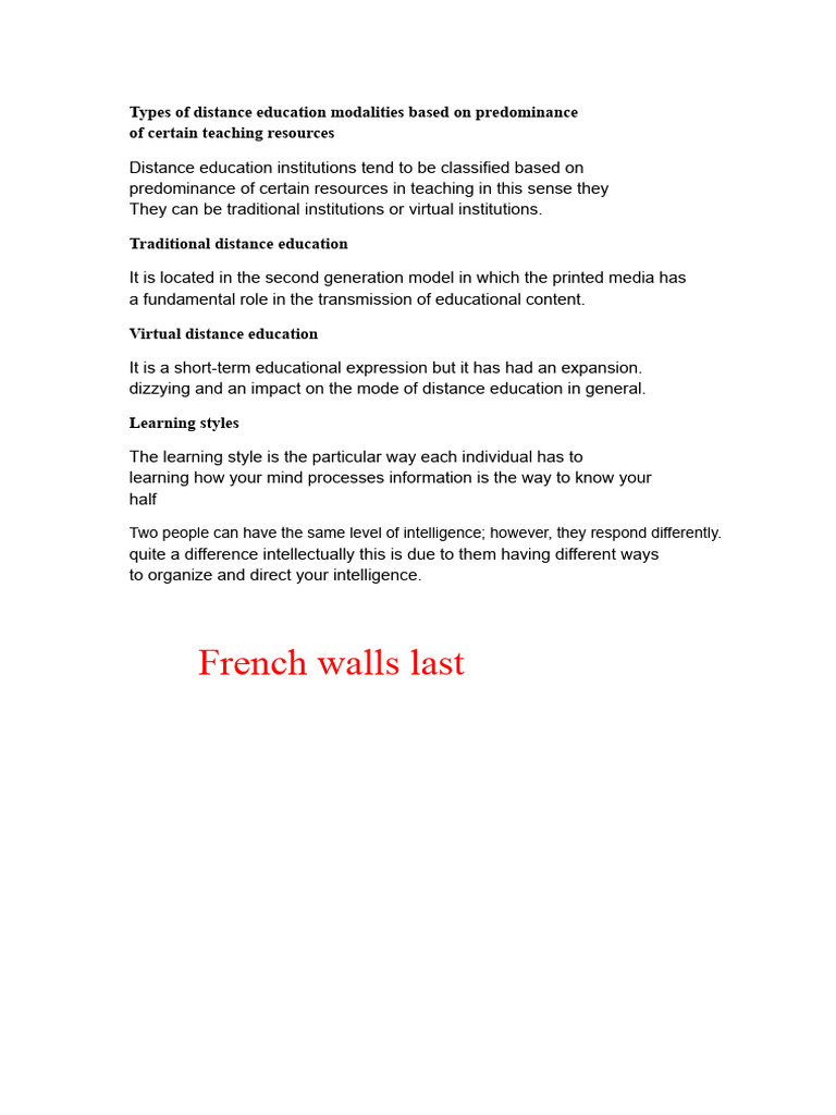 Types of Distance Education Modalities Based On The Predominance of ...