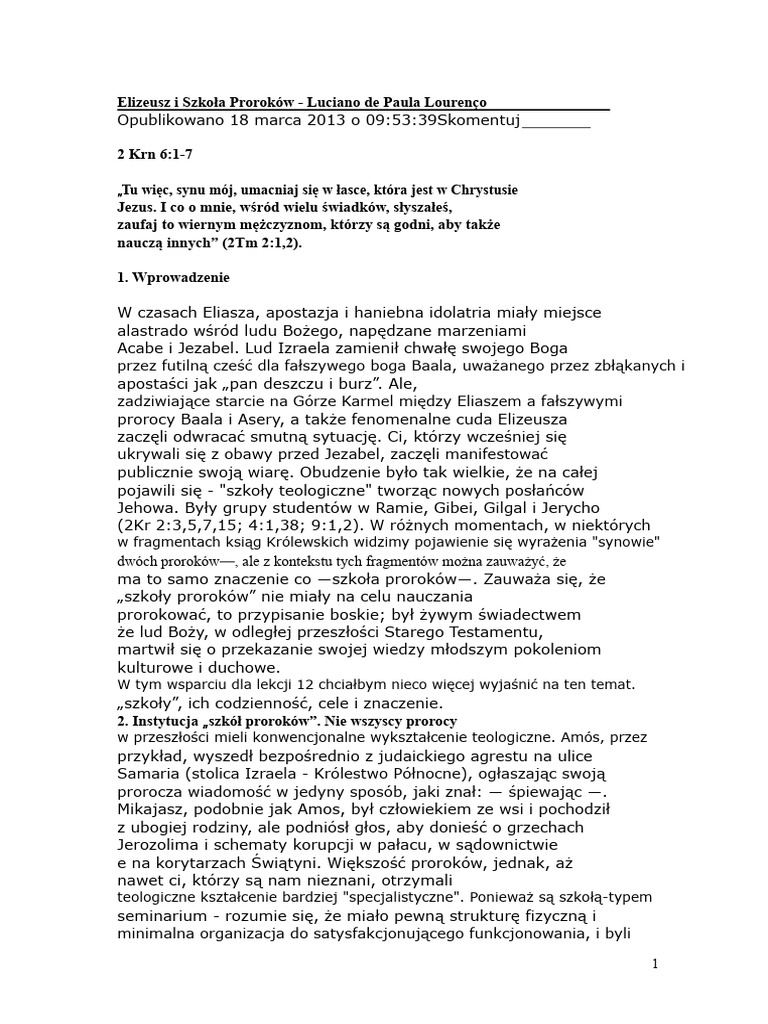 Elizeusz I Szkoła Proroków | PDF