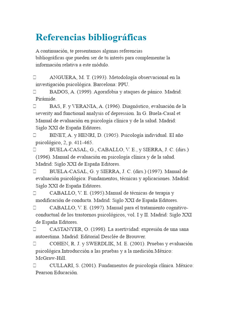 Referencias Bibliográficas | PDF | Sicología | Psicología clínica