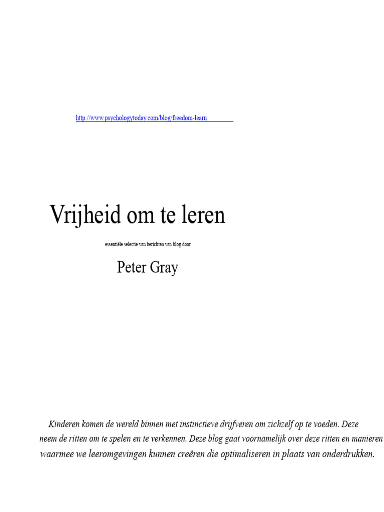 Vrijheid Om Te Leren - Peter Gray | PDF