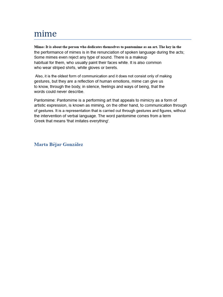 Definition of Mime and Pantomime | PDF