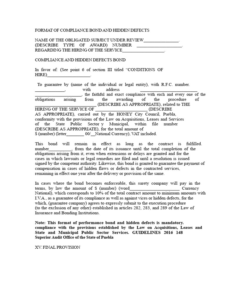 Compliance Bond Format for Services | PDF | Guarantee | Bonds (Finance)