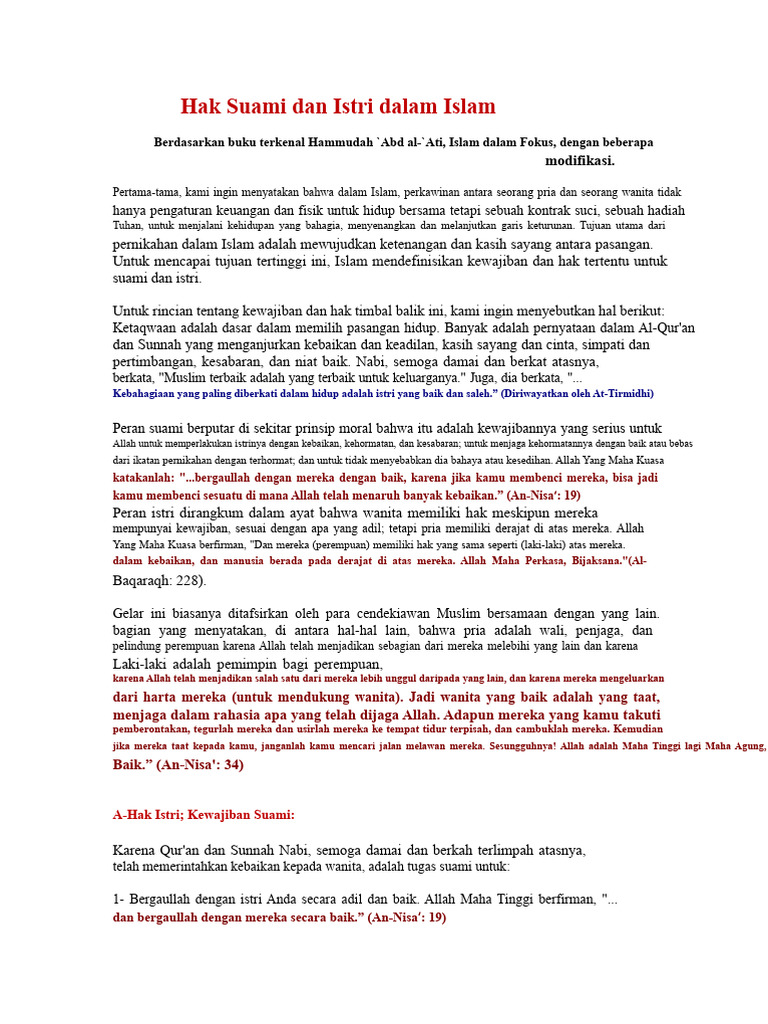 Hak Suami Dan Istri Dalam Islam | PDF