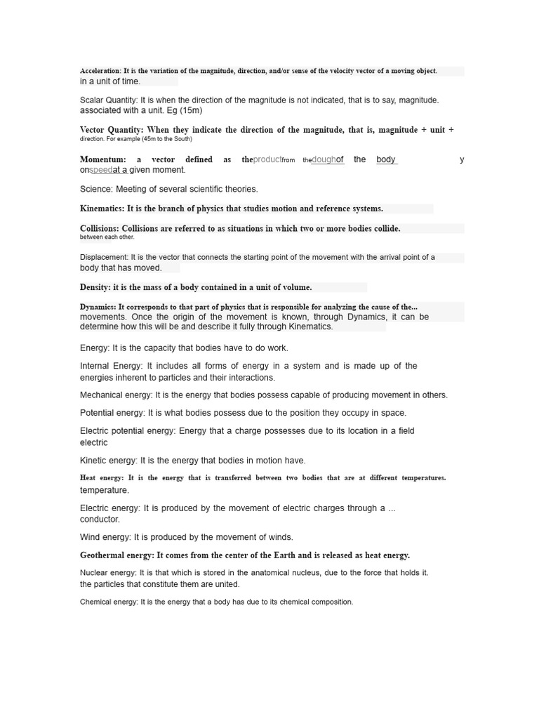 Glossary of 3rd Year Physics | PDF | Force | Mass