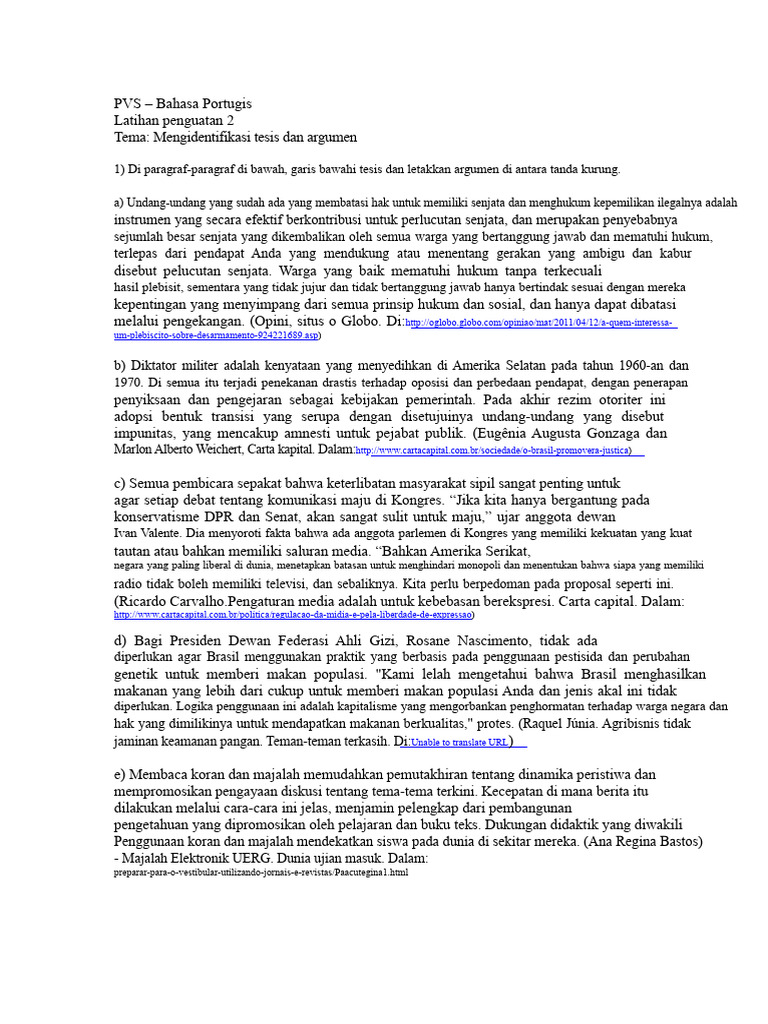Latihan Tentang Identifikasi Tesis Dan Argumen Pertanyaan | PDF