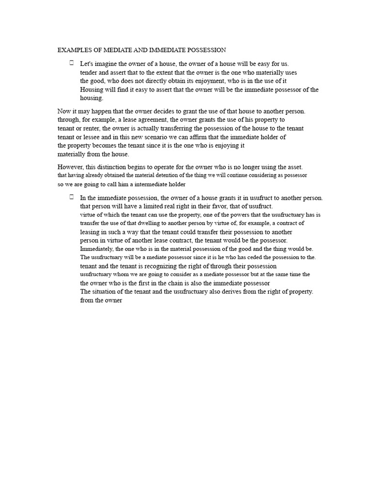Mediate vs. Immediate Possession Explained | PDF