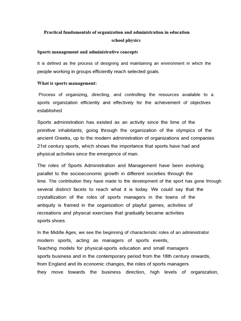 Sports Management and Administration Basics | PDF | Planning | Sports