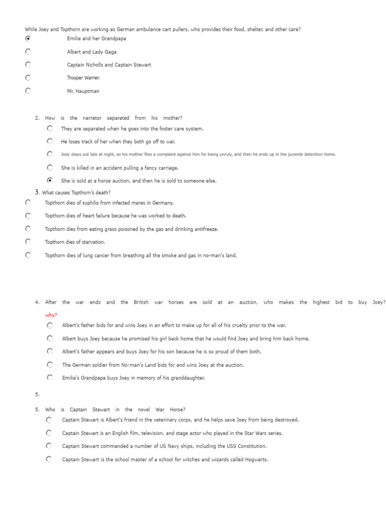 War Horse: Key Plot Points and Characters | PDF