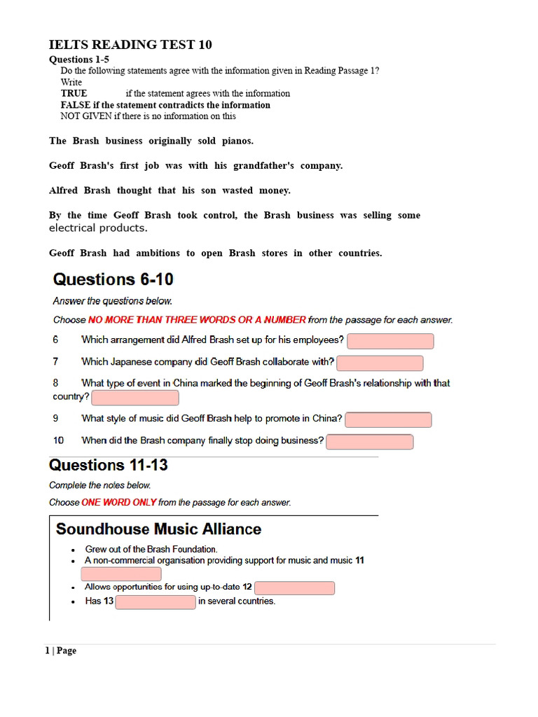 IELTS Reading Test 10 - Questions | PDF