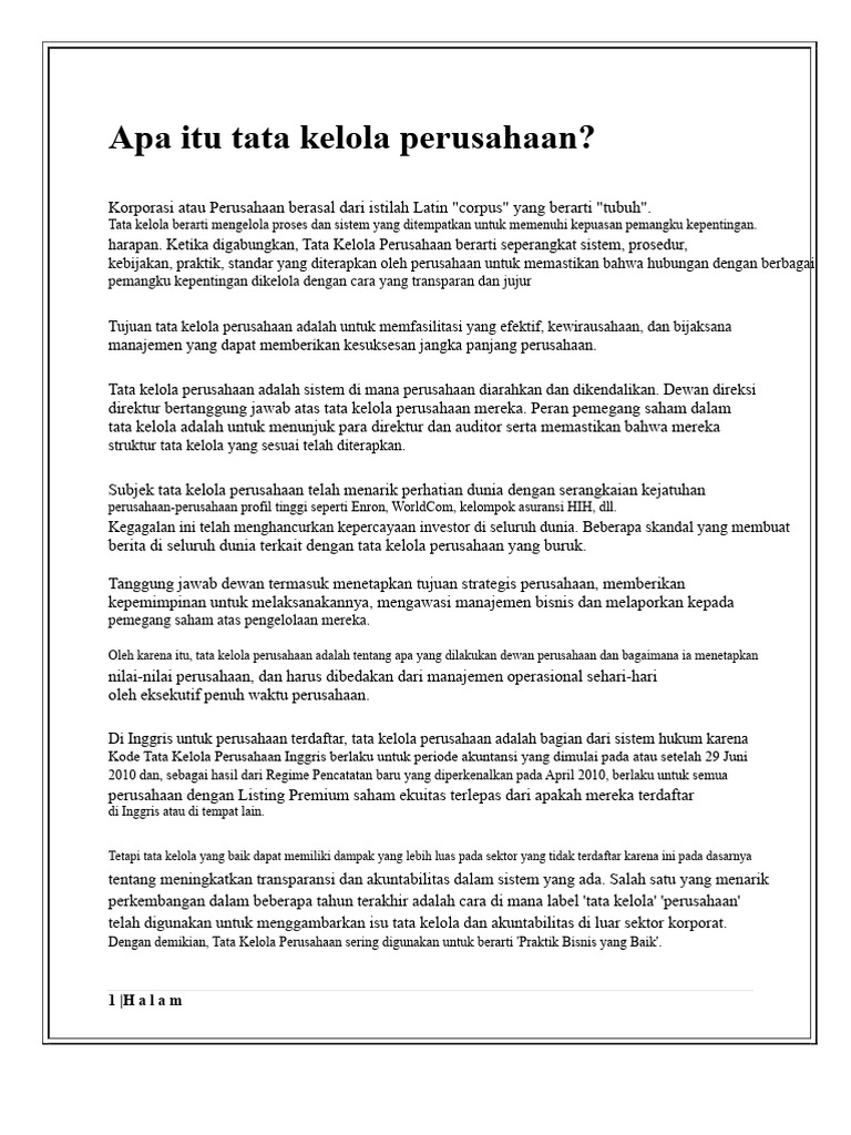 Panduan Tata Kelola Perusahaan Efektif | PDF