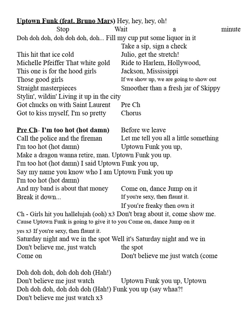 Uptown Funk Lyrics Overview | PDF