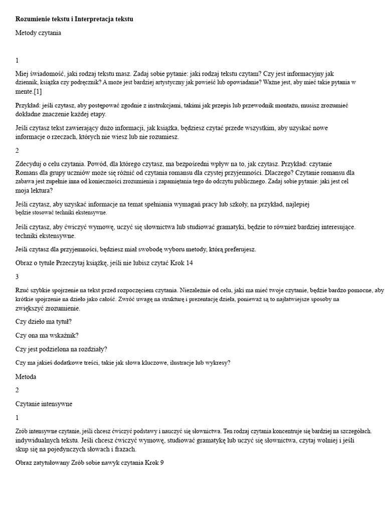 Rozumienie Tekstu I Interpretacja Tekstu | PDF