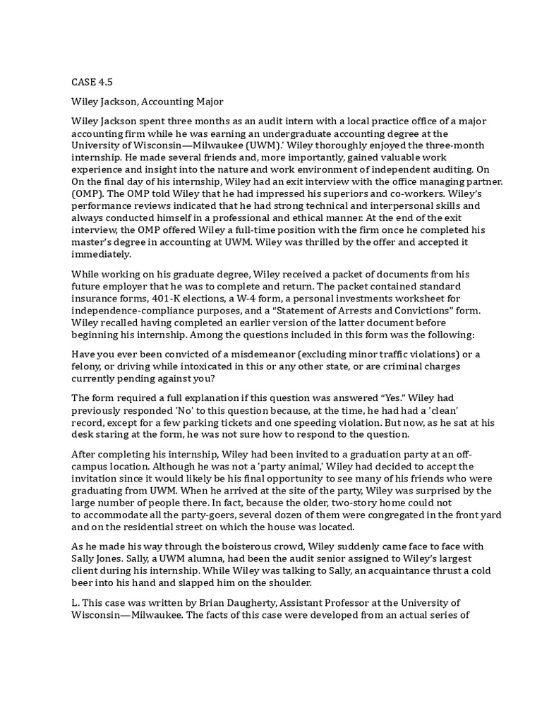 Wiley Jackson's Internship Ethics Dilemma | PDF | Justice | Crime ...