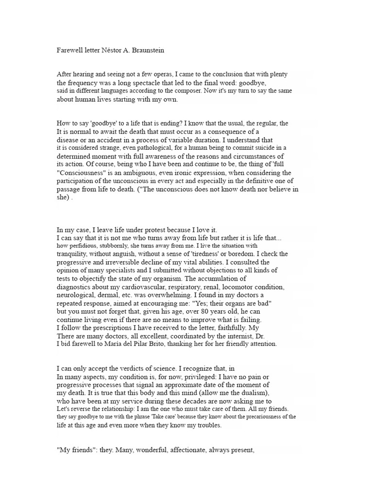 Farewell Letter Néstor Braunstein | PDF | Death | Sigmund Freud