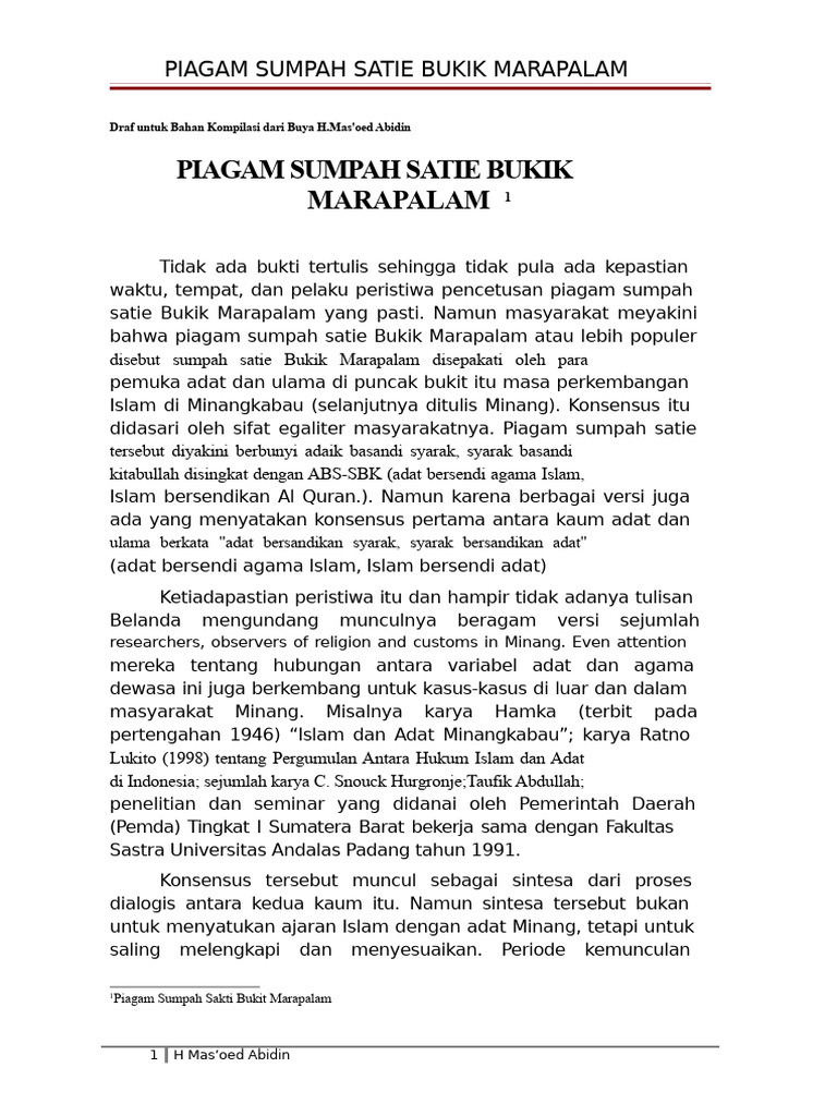 Piagam Bukik Marapalam | PDF
