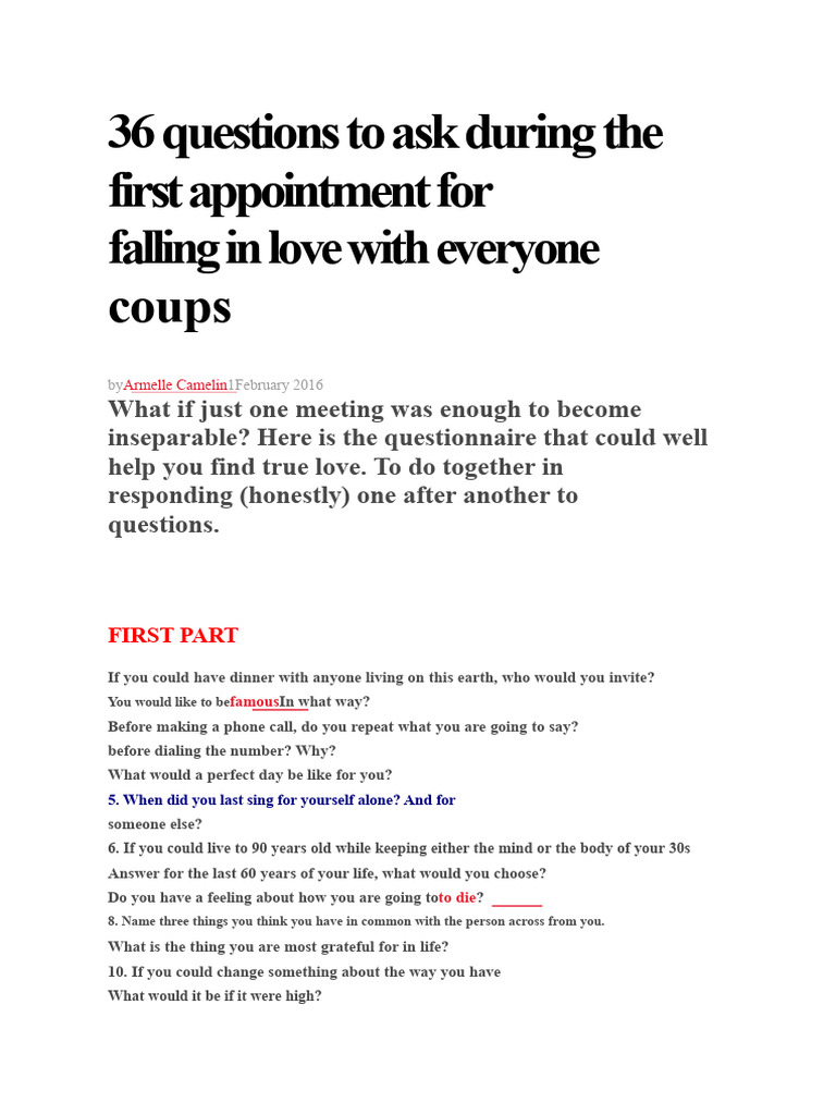 36 Questions To Ask On A First Date | PDF