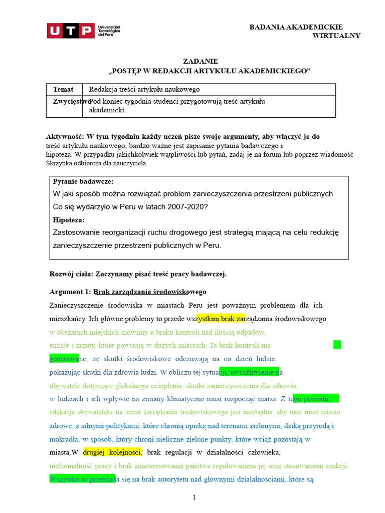 Tydzień 13 - Temat 1 Zadanie - Szkic Artykułu Naukowego (Treść) | PDF