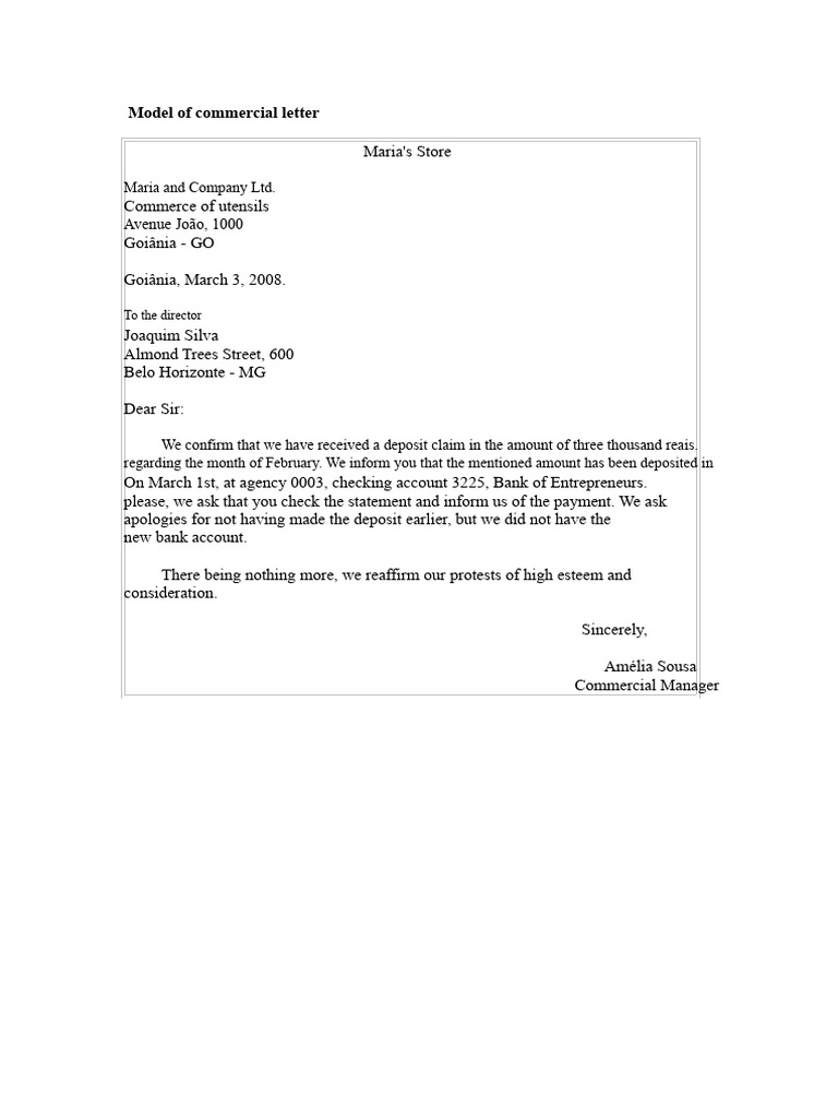 Commercial Letter Template Example | PDF