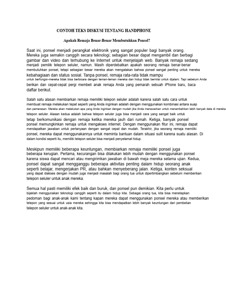 Contoh Teks Diskusi Tentang Handphone | PDF