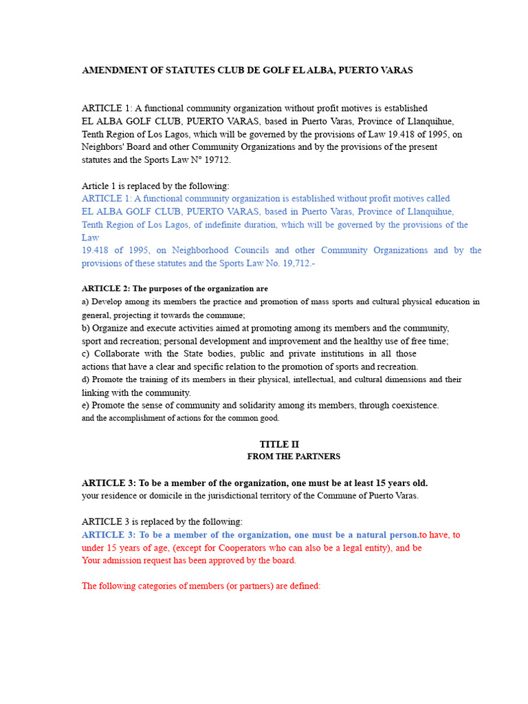 Statutes of El Alba Golf Club-1 | PDF | Expense | Board Of Directors