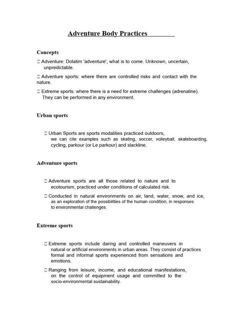 Adventure Body Practices Concepts | PDF | Recreation | Outdoor Recreation