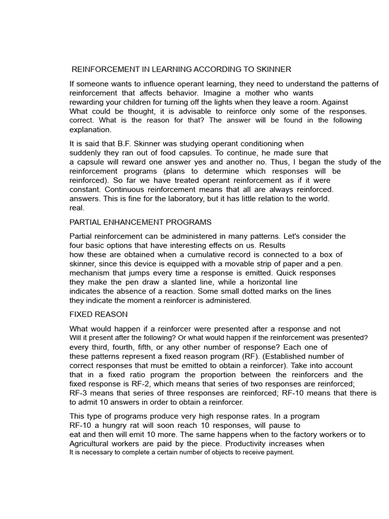 Skinner's Reinforcement in Learning | PDF | Reinforcement | Classical ...