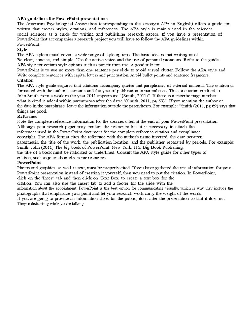APA Guidelines For PowerPoint Presentations | PDF | Apa Style | Citation