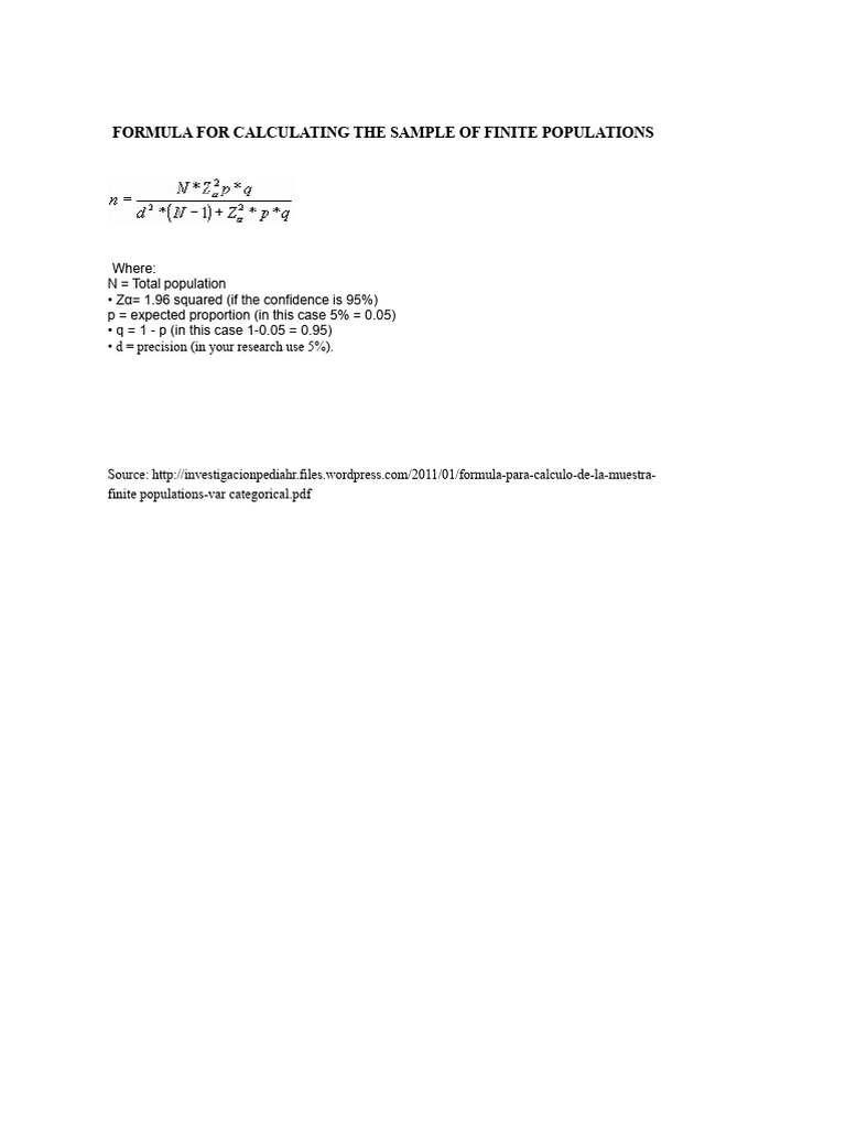 Formula For Calculating Samples in Finite Populations | PDF