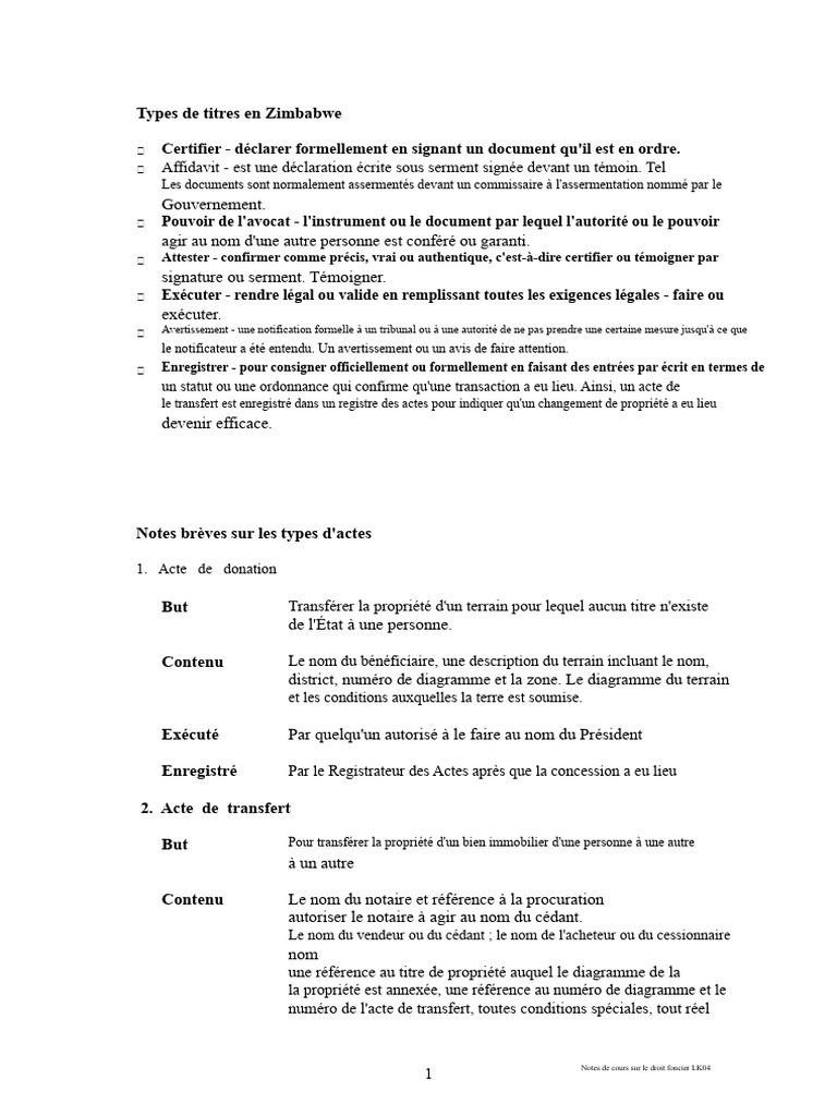 Types d'actes juridiques au Zimbabwe | PDF | Servitude (droit ...