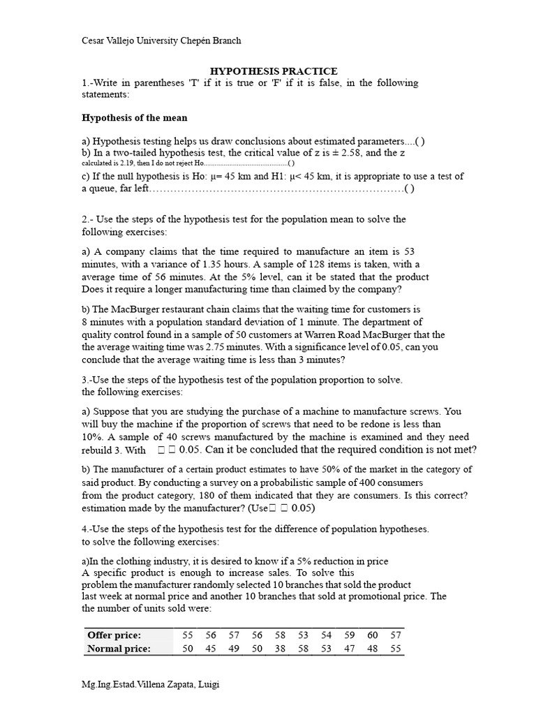Hypothesis Practice_Afternoon group | PDF | Hypothesis | Probability ...