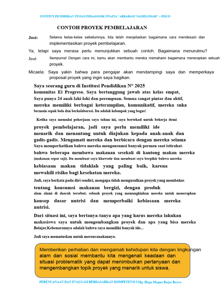 Contoh Proyek Pembelajaran | PDF