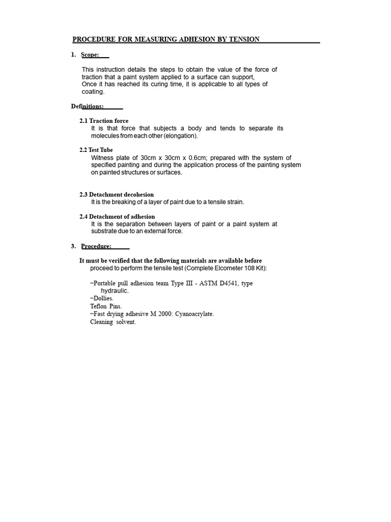 Tensile Adhesion Measurement Procedure | PDF | Adhesive | Paint