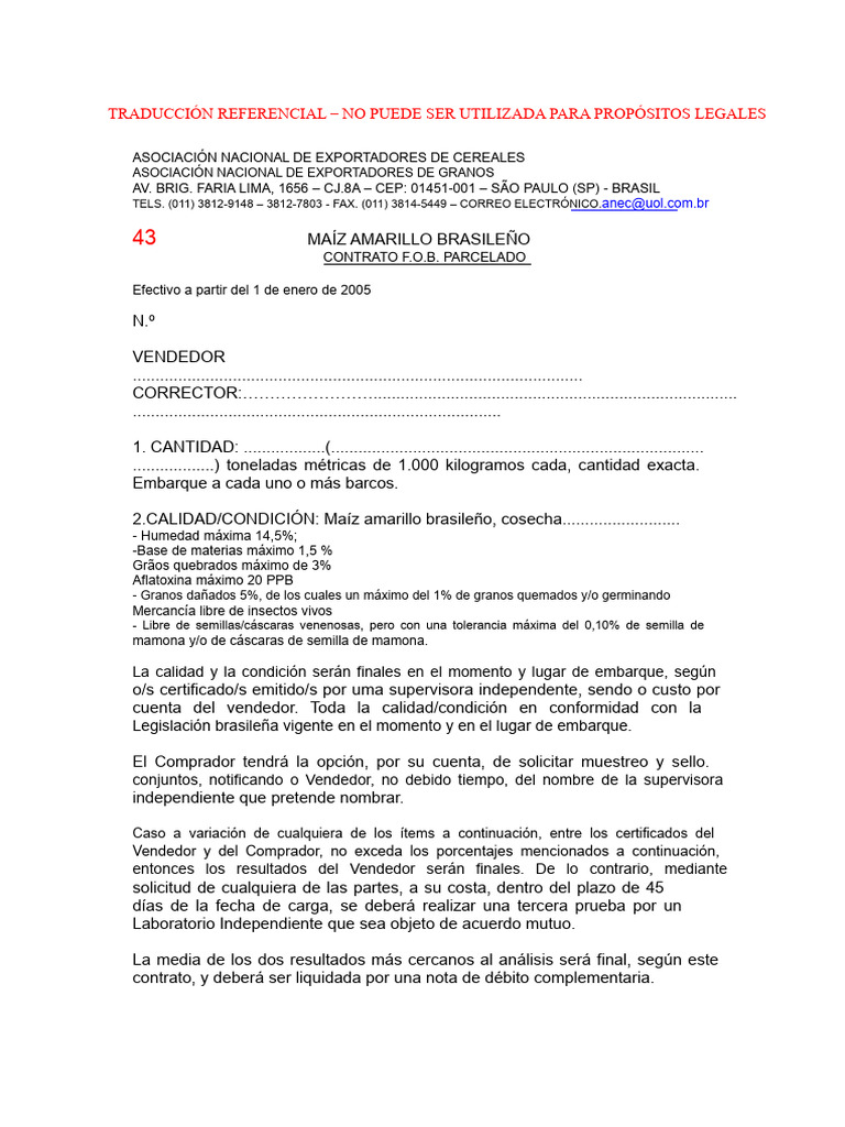 Contrato de Compraventa de Maíz | PDF | Puerto | Precios