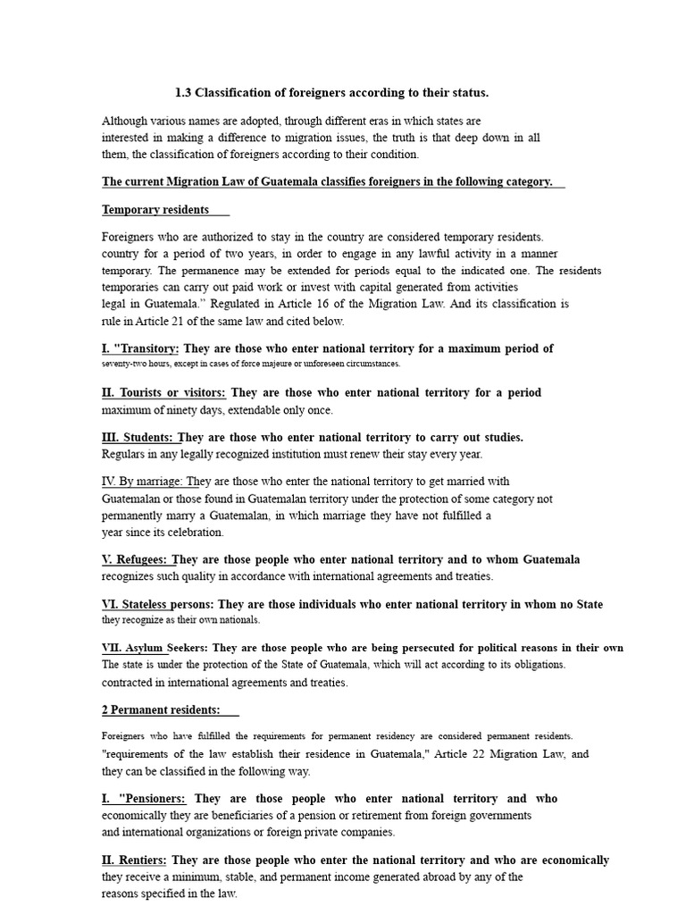 Classification of Foreigners in Guatemala | PDF | Extradition ...